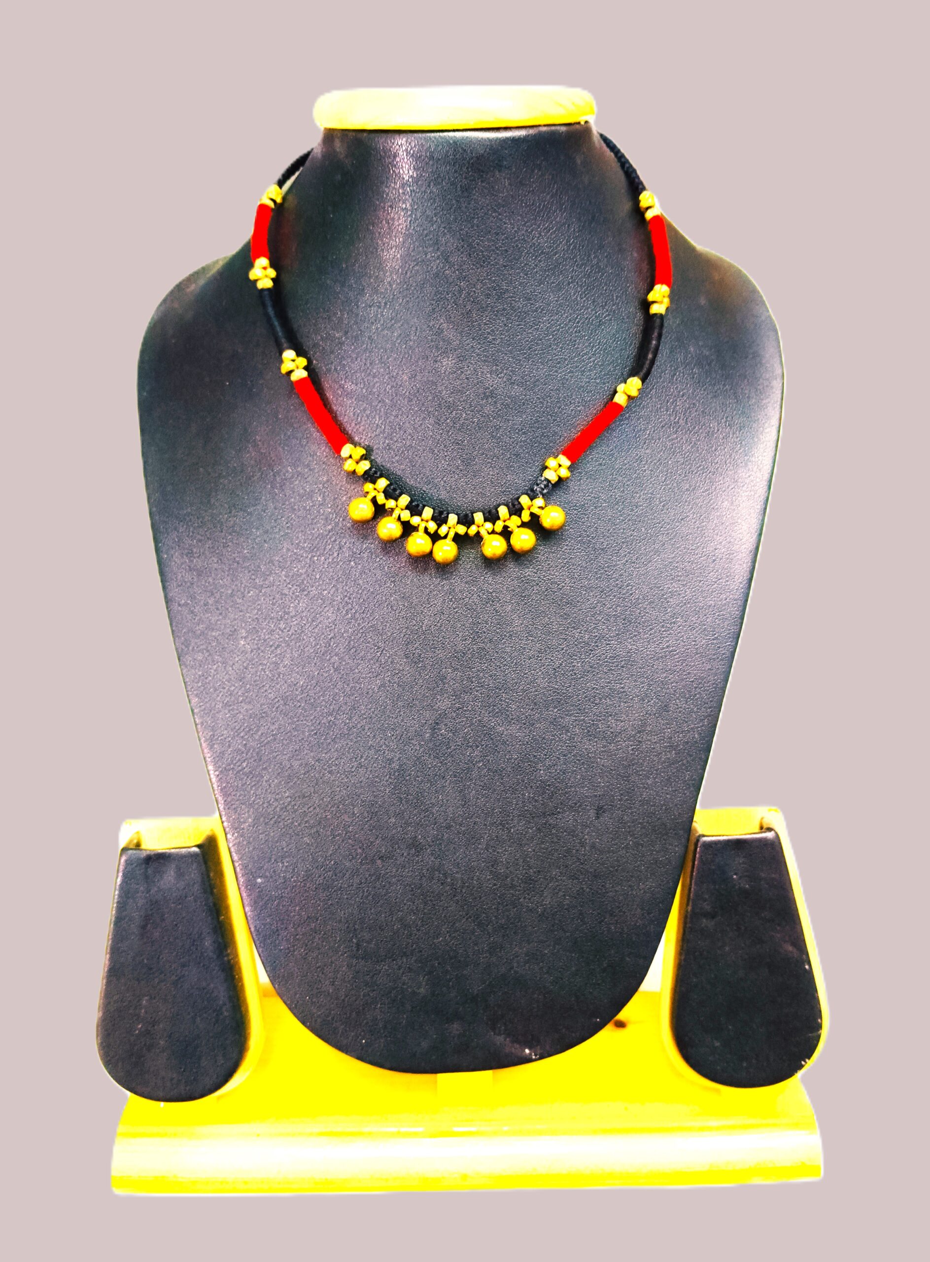Dokra tribal necklace ,brass beaded,red&black colour - Odishicrafts